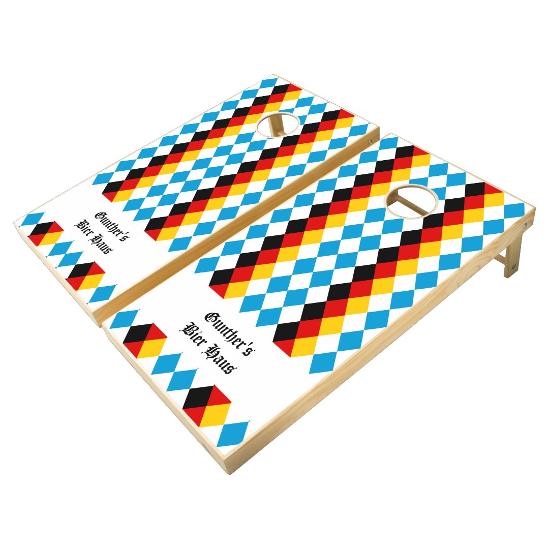 German and Bavarian Colors Custom Text Oktoberfest Cornhole Set | Zazzle