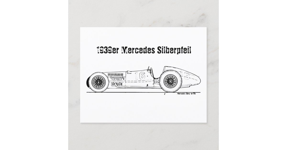 German Auto-Union 1939 Silver Arrow Blueprint Postcard | Zazzle