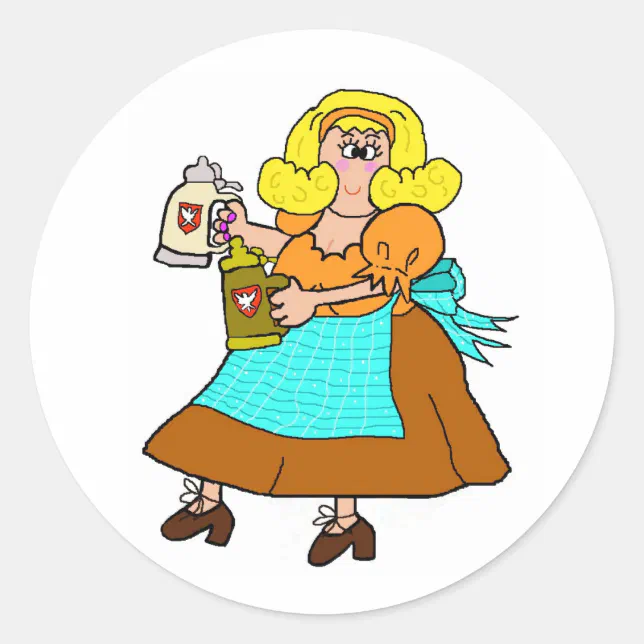 German Barmaid with Steins of Beer Stickers | Zazzle