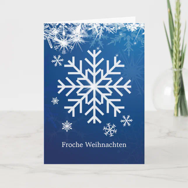 German Christmas - white snowflakes on blue Holiday Card | Zazzle