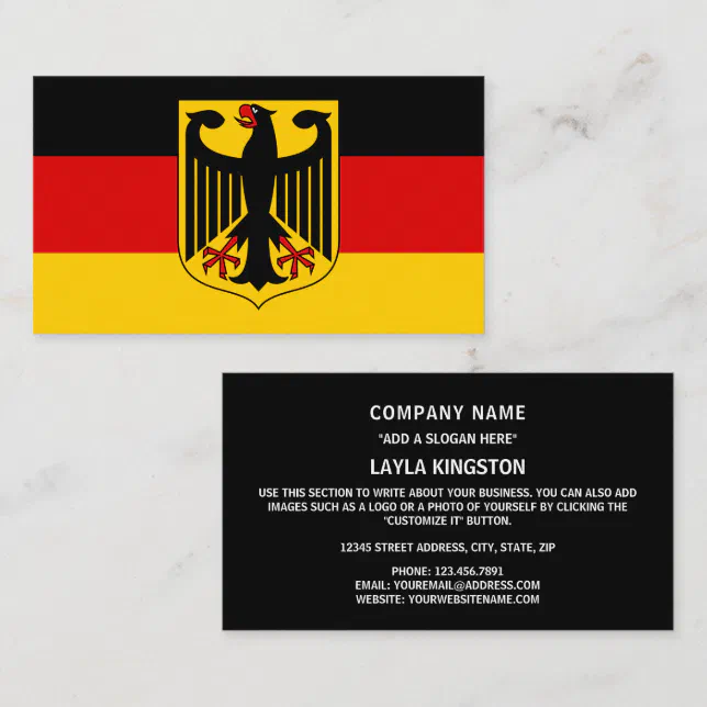 German Flag & Coat of Arms, Flag of Germany Business Card | Zazzle