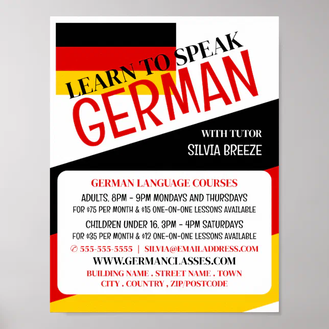 German Flag, German Language Course Advertising Poster | Zazzle