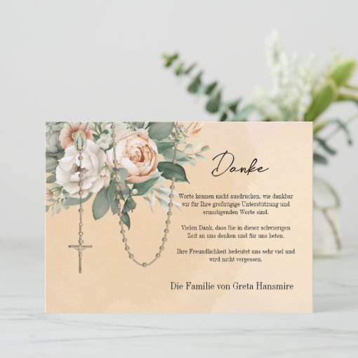German Rosary Floral Funeral Condolence Sympathy Thank You Card | Zazzle