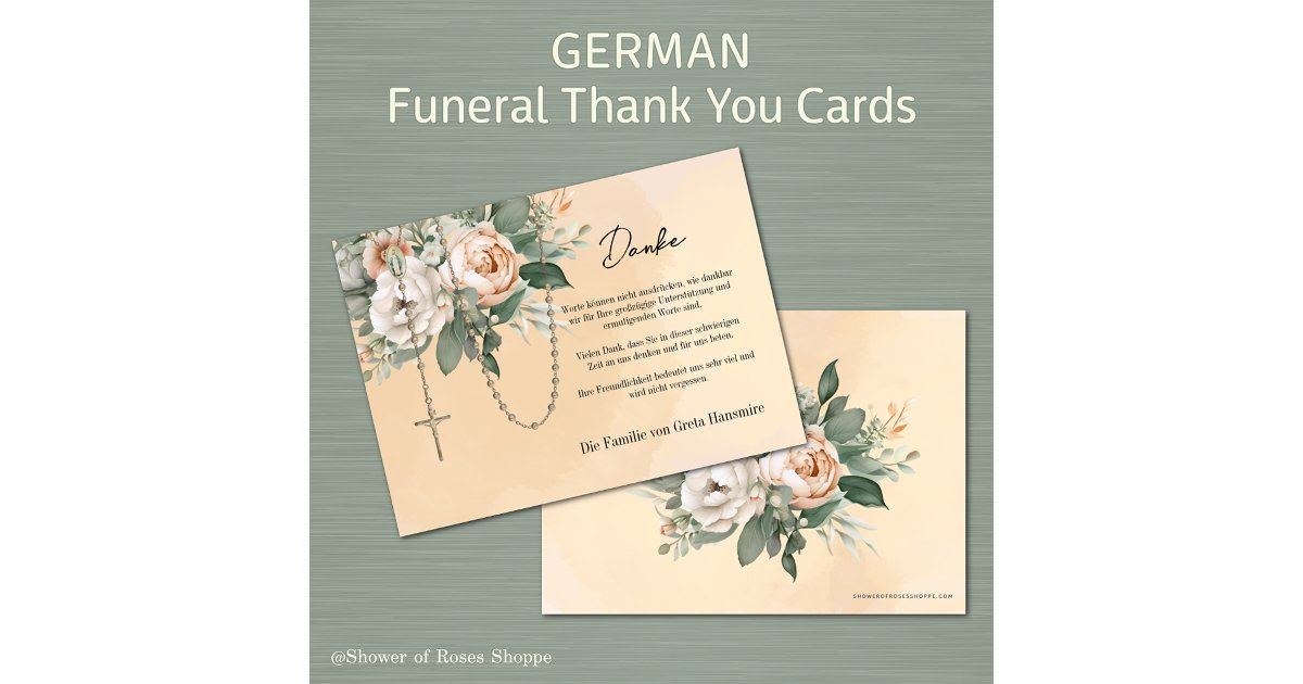 German Rosary Floral Funeral Condolence Sympathy Thank You Card | Zazzle