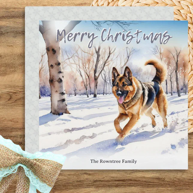 German Shepherd Dog Alsatian Snow Christmas Holiday Card | Zazzle