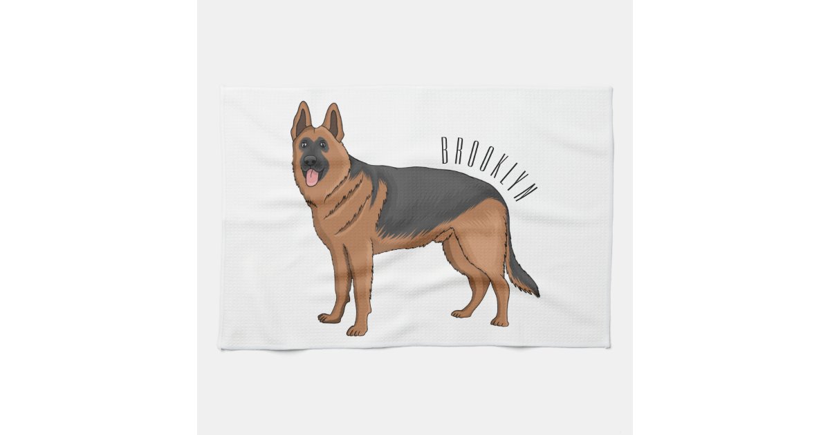 German shepherd dog cartoon illustration kitchen towel | Zazzle