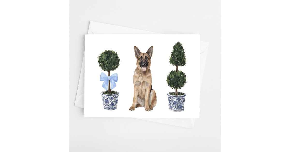 German Shepherd Dog Puppy Topiary Watercolor Card | Zazzle