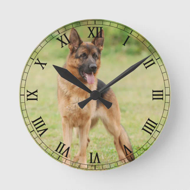 German shepherd dog round clock | Zazzle