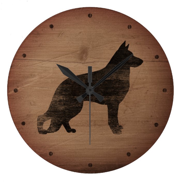 German Shepherd Dog Silhouette Rustic Style GSD Large Clock | Zazzle.com