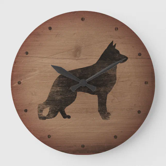 German Shepherd Dog Silhouette Rustic Style GSD Large Clock | Zazzle