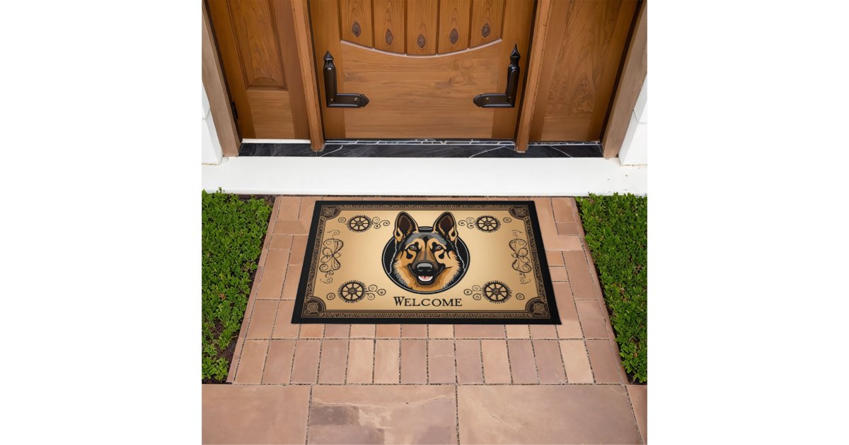 German Shepherd Dog Welcome Surrealist Steampunk Doormat | Zazzle
