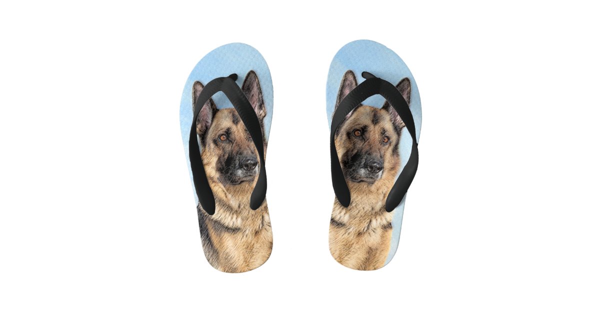 German Shepherd Painting - Cute Original Dog Art Kid's Flip Flops | Zazzle