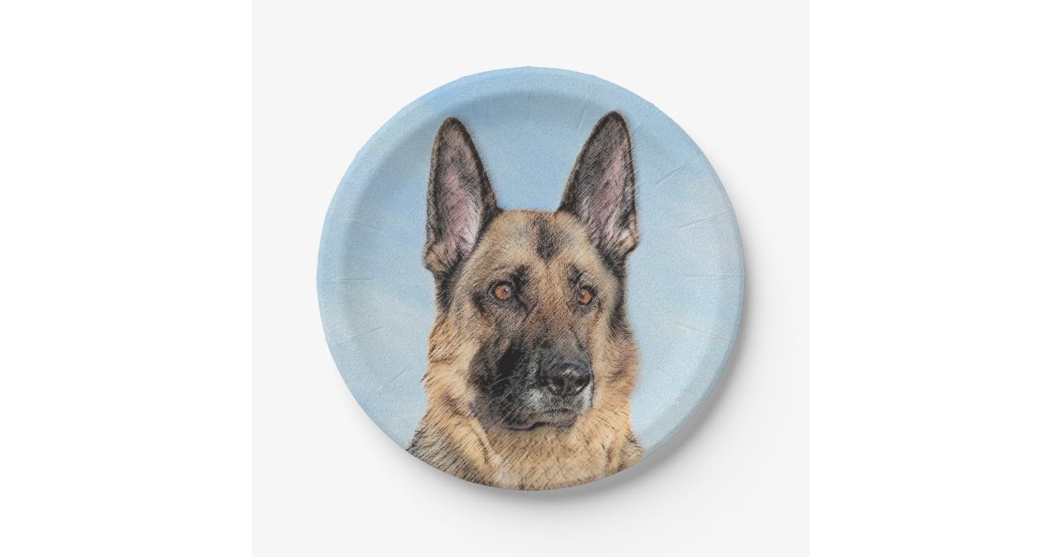German Shepherd Painting - Cute Original Dog Art Paper Plates | Zazzle