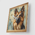 German Shepherd Painting Look Square Wall Clock | Zazzle