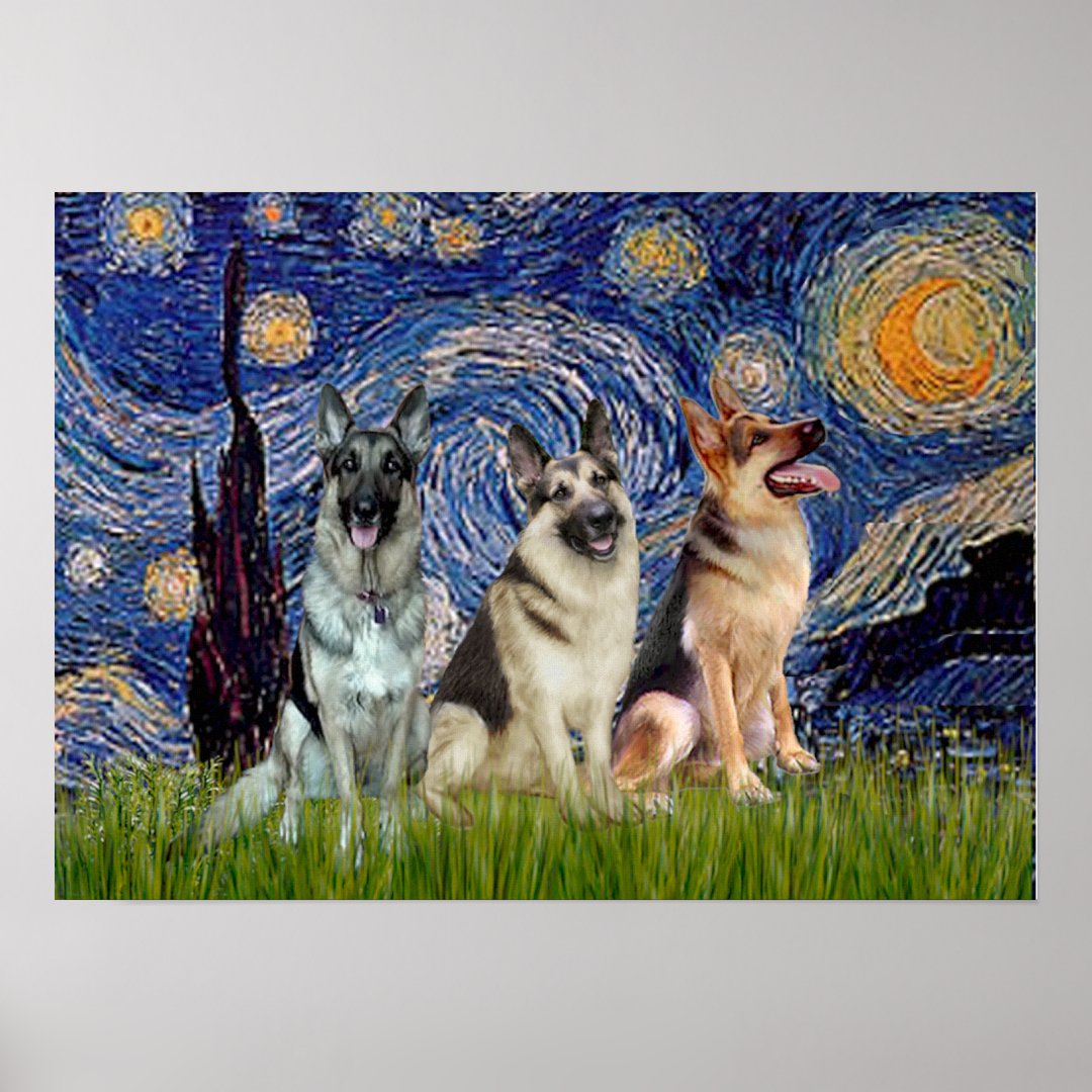 German Shepherds Three - Starry Night Poster | Zazzle