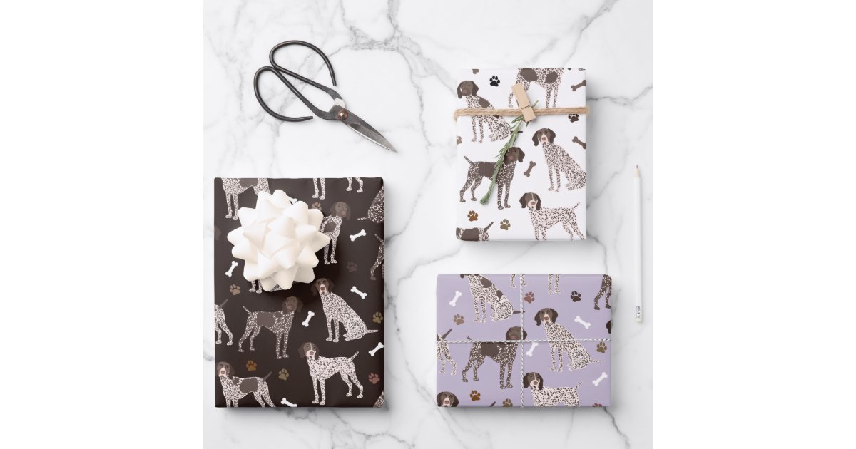 German Shorthaired Pointer Dog Bone and Paw Print Wrapping Paper Sheets ...