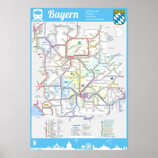 “Germany: BAVARIA railway system RAILmap… Poster | Zazzle.com