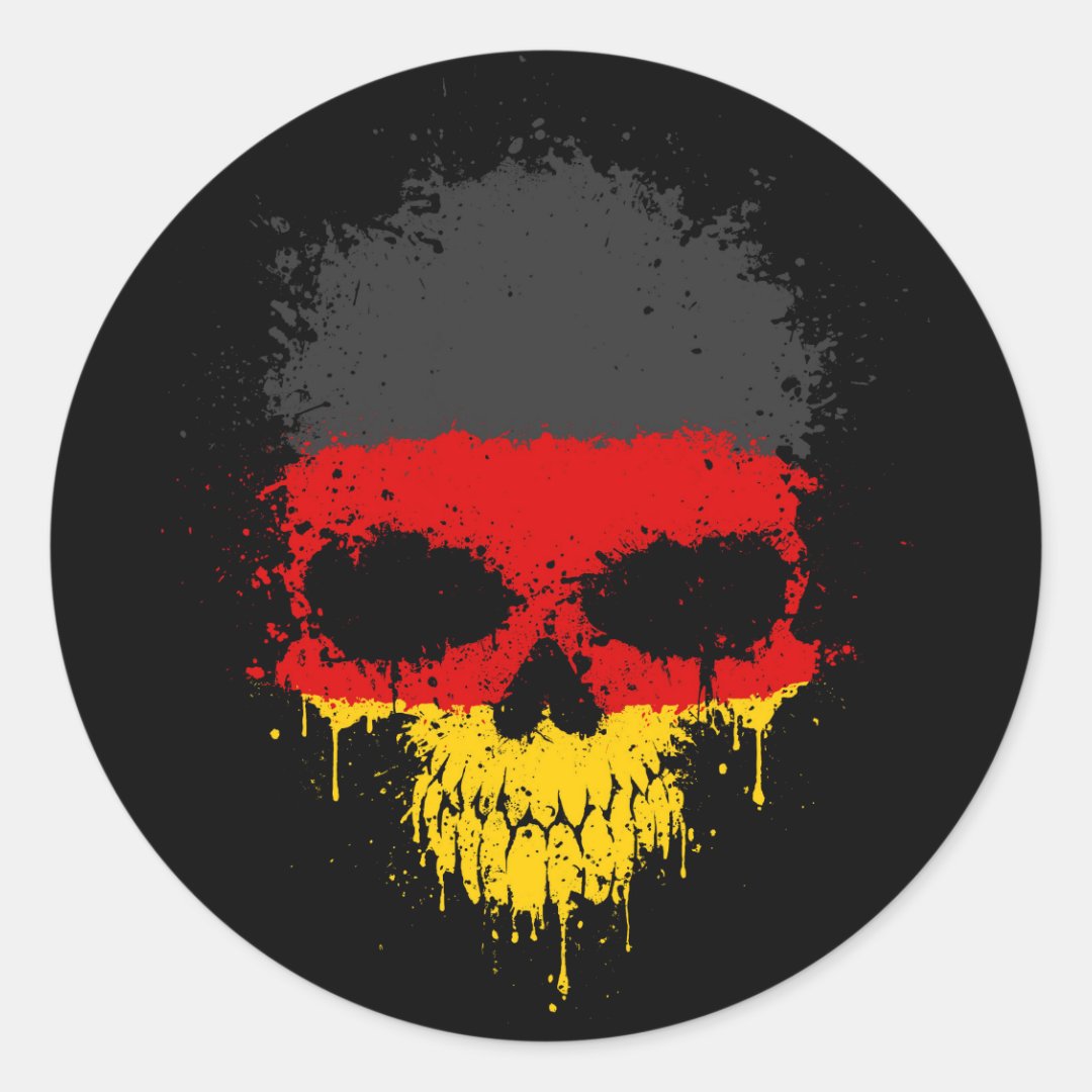 Germany Dripping Splatter Skull Classic Round Sticker | Zazzle