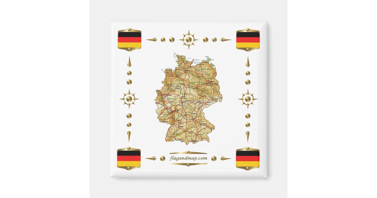 Germany Map + Flags Magnet | Zazzle