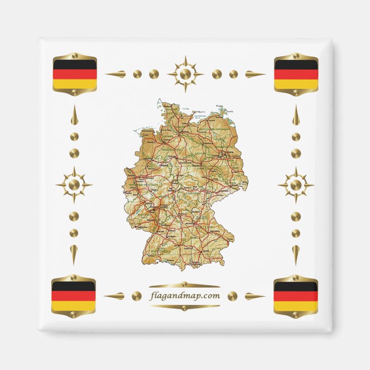 Germany Map + Flags Magnet | Zazzle