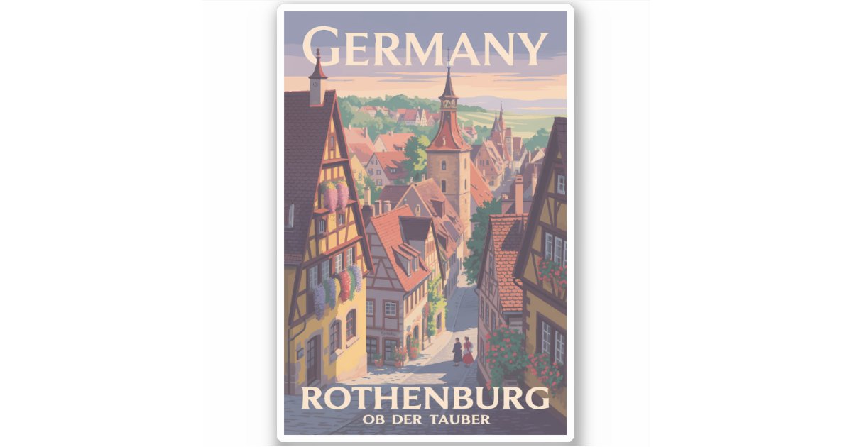 Germany Rothenburg ob der Tauber Illustration Art Sticker | Zazzle