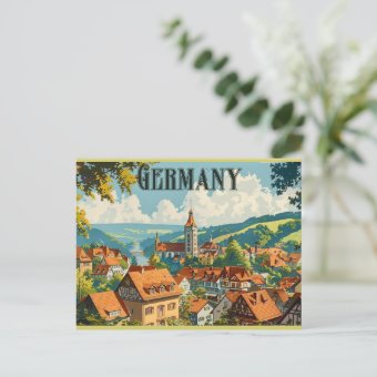 Germany Vintage German Town Retro Travel Postcard | Zazzle