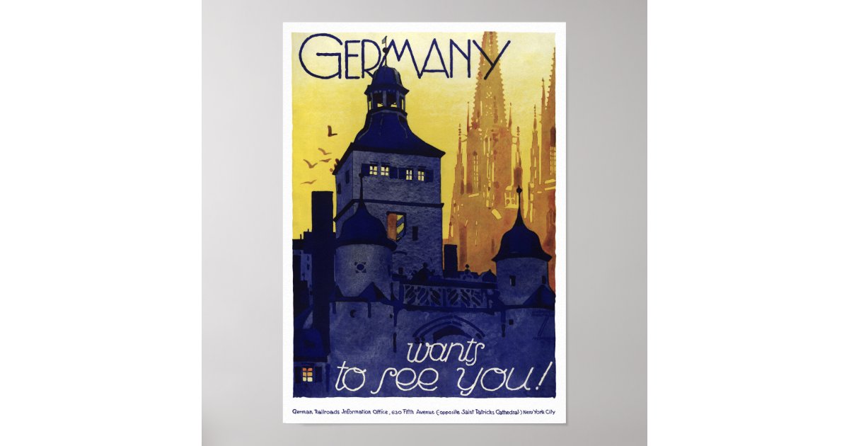 Germany Vintage Travel Poster Restored | Zazzle