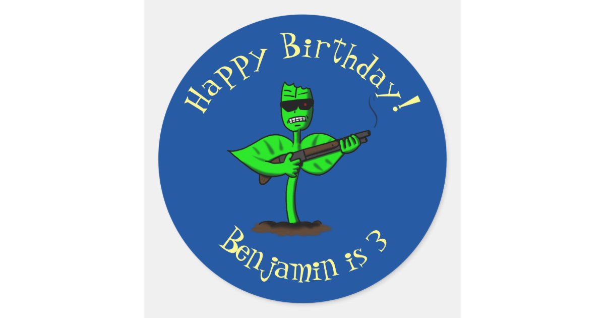Germinator cyborg plant funny cartoon classic round sticker | Zazzle