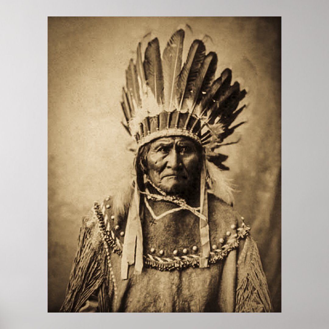 Geronimo in Head Dress Poster | Zazzle