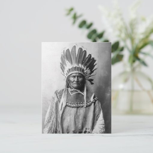 Geronimo in headdress 1907 postcard | Zazzle