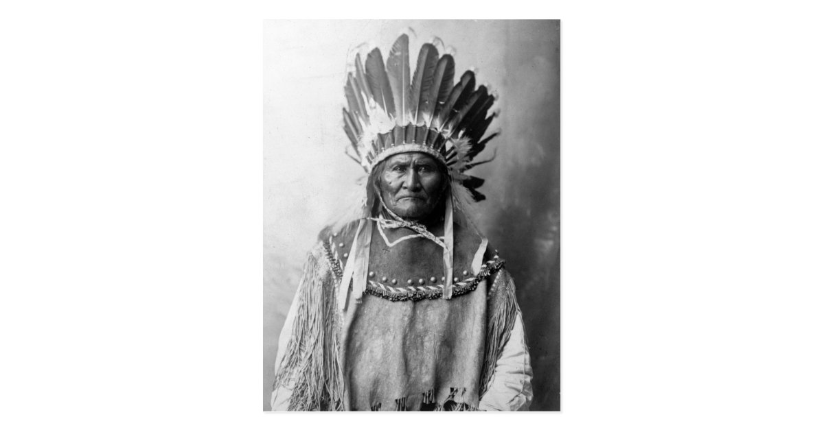 Geronimo in headdress 1907 postcard | Zazzle.com