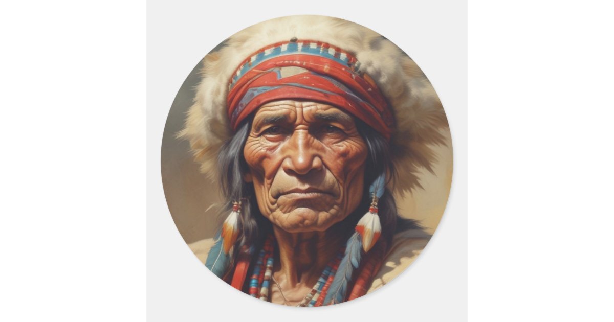 Geronimo Indian Chief Warrior Portrait Classic Round Sticker | Zazzle