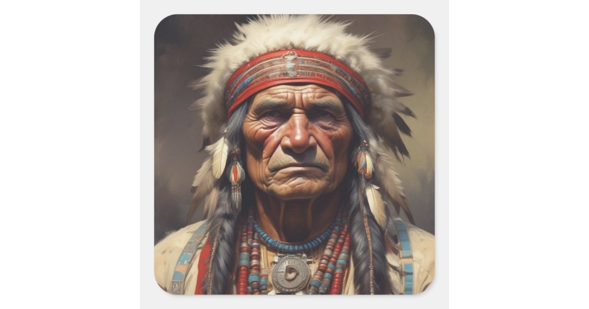 Geronimo Indian Chief Warrior Portrait Square Sticker | Zazzle