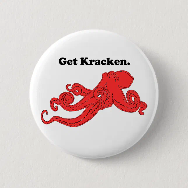 Get Kraken Fun Retro Red Octopus Cartoon Button | Zazzle