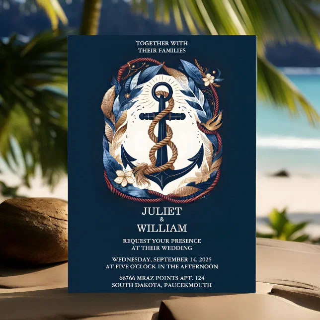 Get Rope Knot Boat Ship Navy Blue Nautical Wedding Invitation | Zazzle