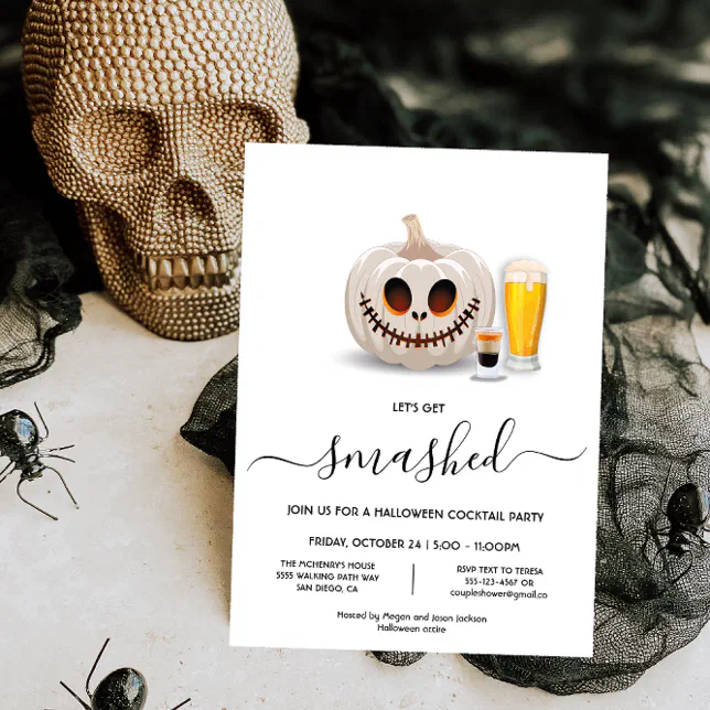 Get Smashed White pumpkin Halloween cocktail Party Invitation | Zazzle