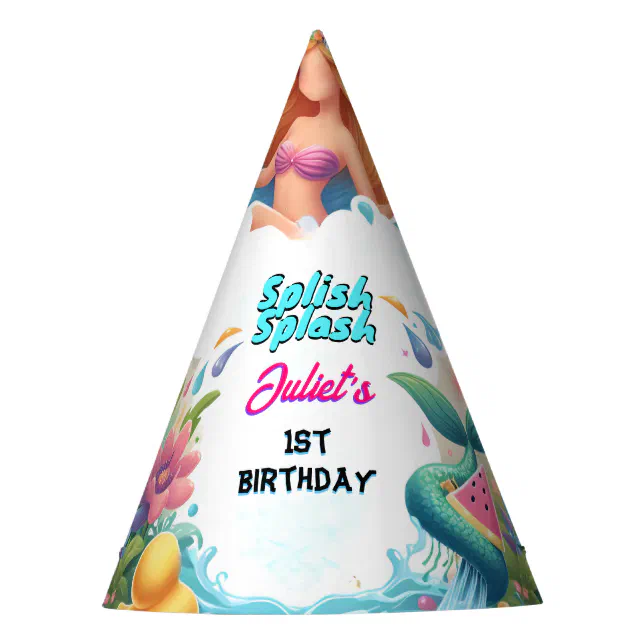 Get Water Park Cool Summer splash pad 1st birthday Party Hat | Zazzle