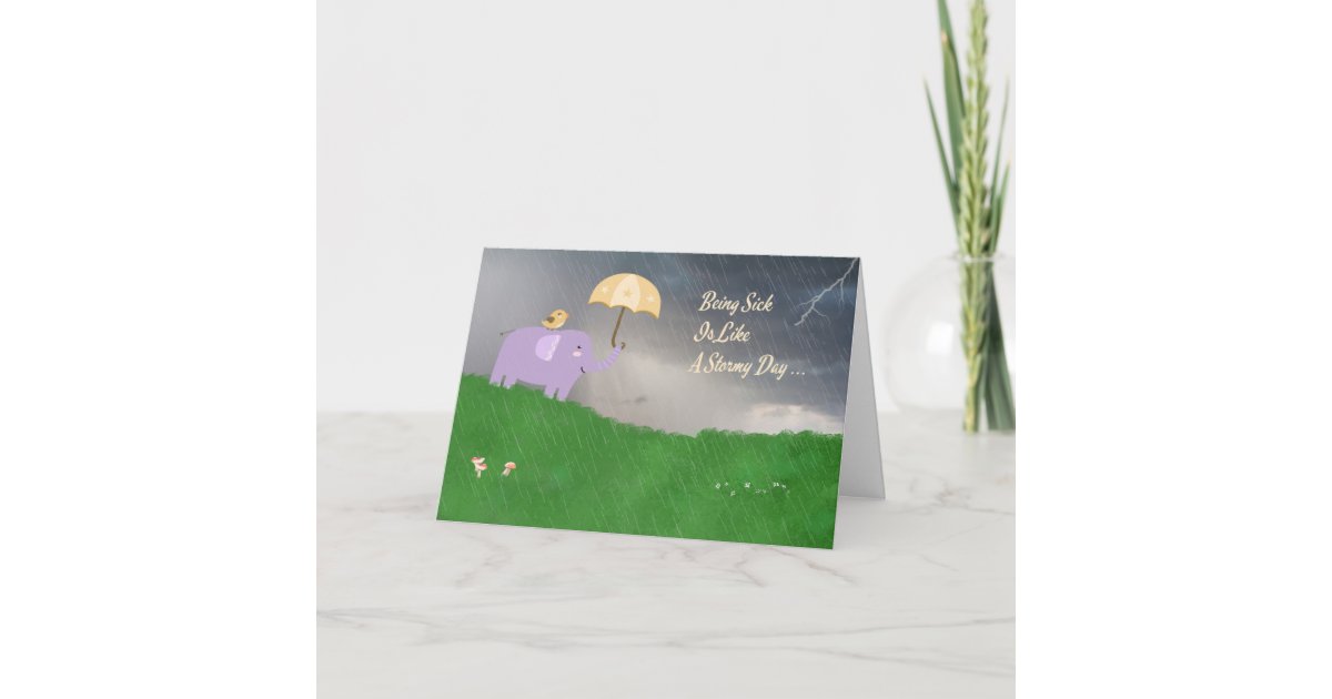 Get Well Card for Child with Elephant & Umbrella | Zazzle