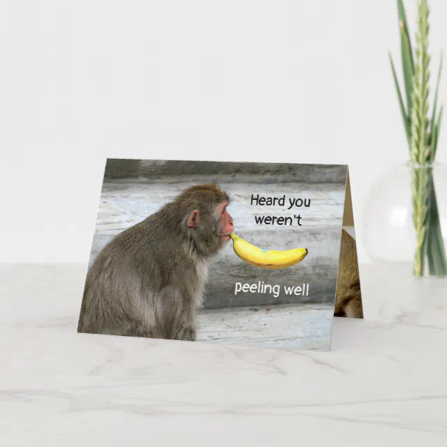 Get well Card Funny Monkey with Banana Feel Better | Zazzle