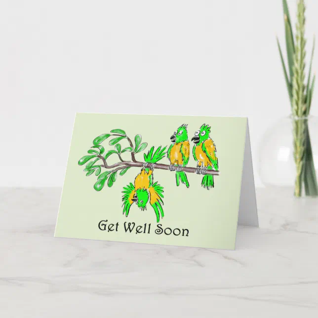 Get Well Cartoon Style Parrots Card | Zazzle