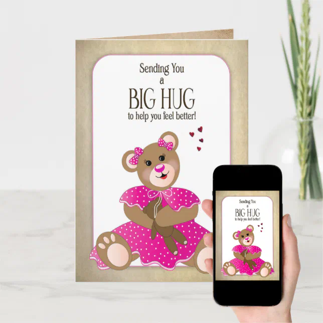 Get Well for Kids Girl Teddy Bear Hugging Bear Car Card | Zazzle