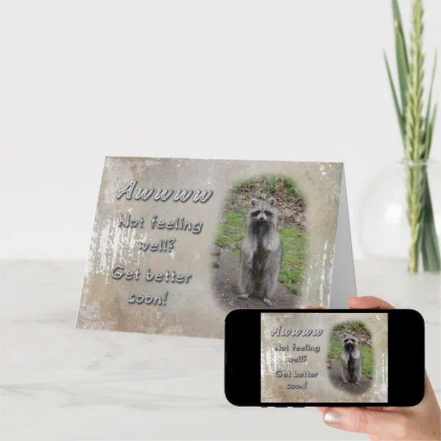 Get Well Greeting Card - Raccoon Feel Better Soon | Zazzle