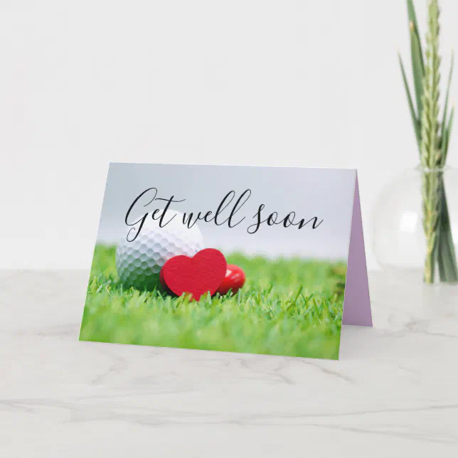 Get Well Soon card to golfer with golf ball & tee | Zazzle