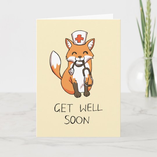 Get Well Soon Card with Fox Nurse | Zazzle.com