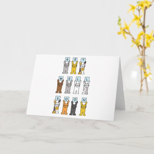 Get Well Soon Cartoon Cats Card | Zazzle