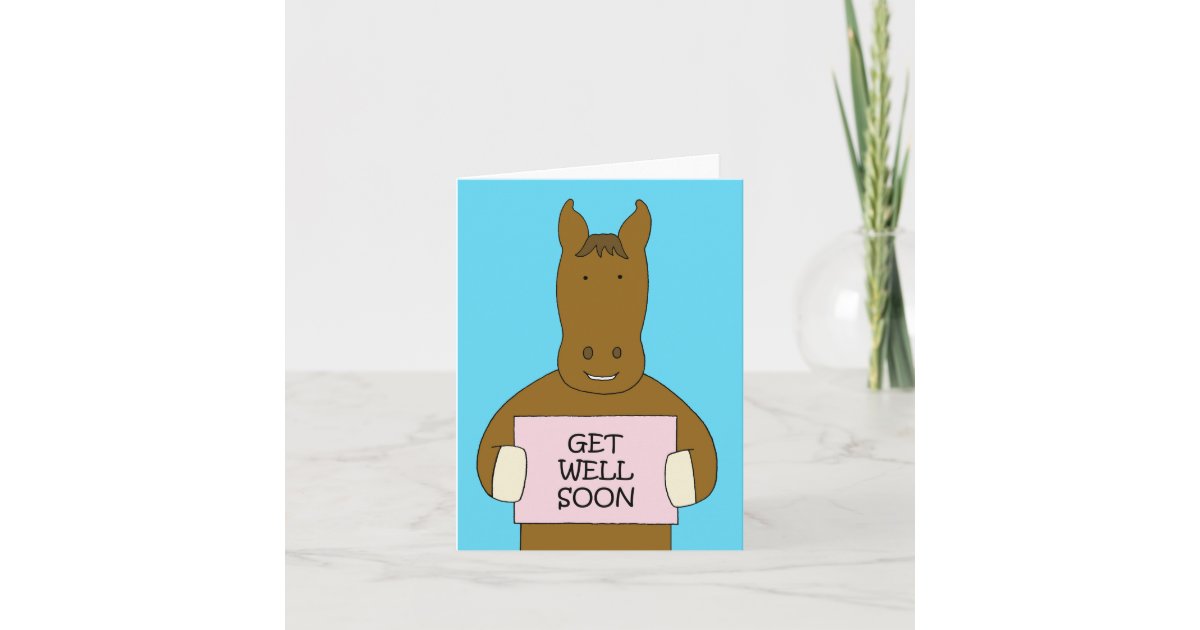 Get Well Soon Cartoon Smiling Horse Card | Zazzle