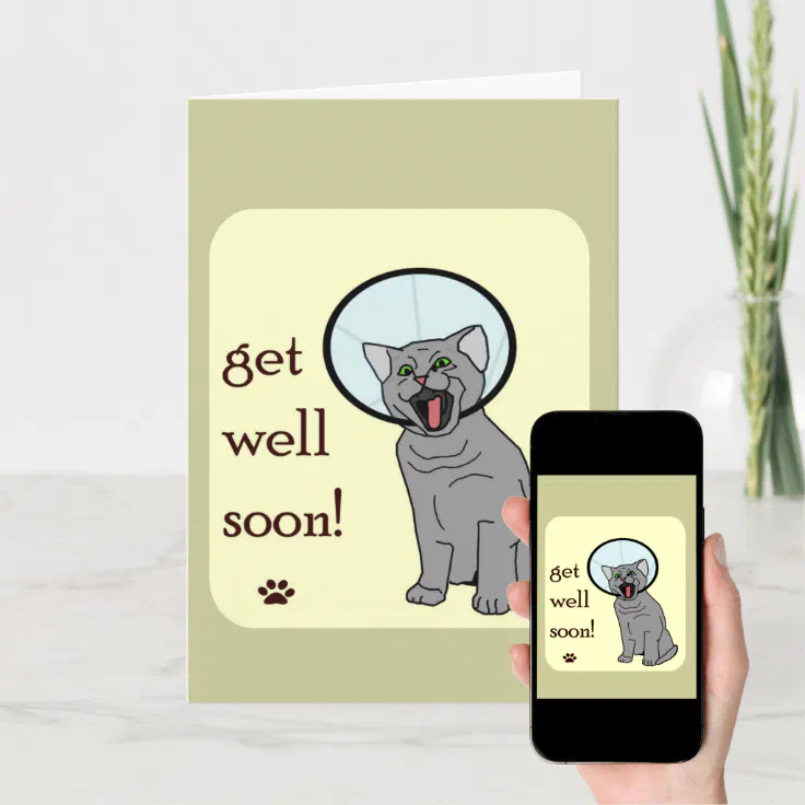 Get Well Soon | Cat with Cone Card | Zazzle