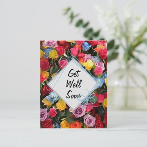 Get Well Soon Colorful Flowers Postcard | Zazzle