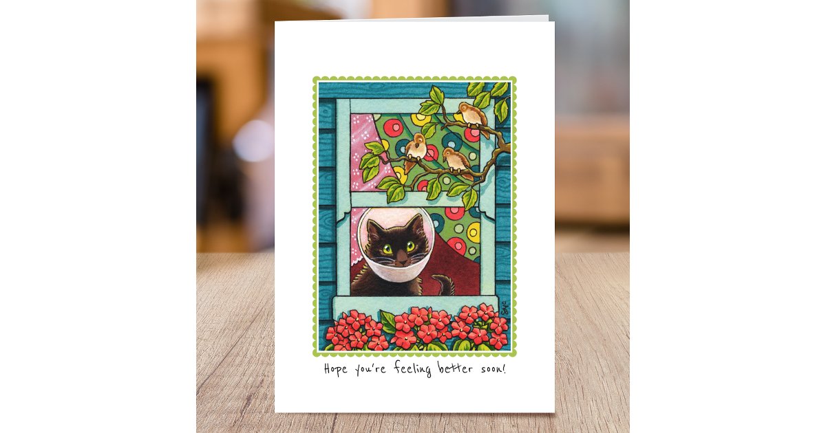 Get Well Soon Cute Cat Custom Folded Card | Zazzle