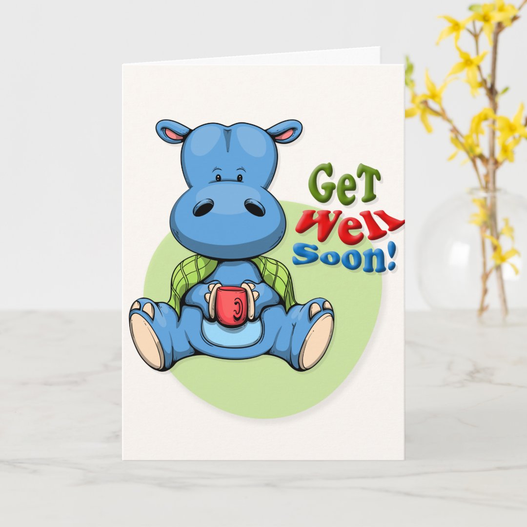 Get Well Soon Cute Hippo Greeting Card | Zazzle